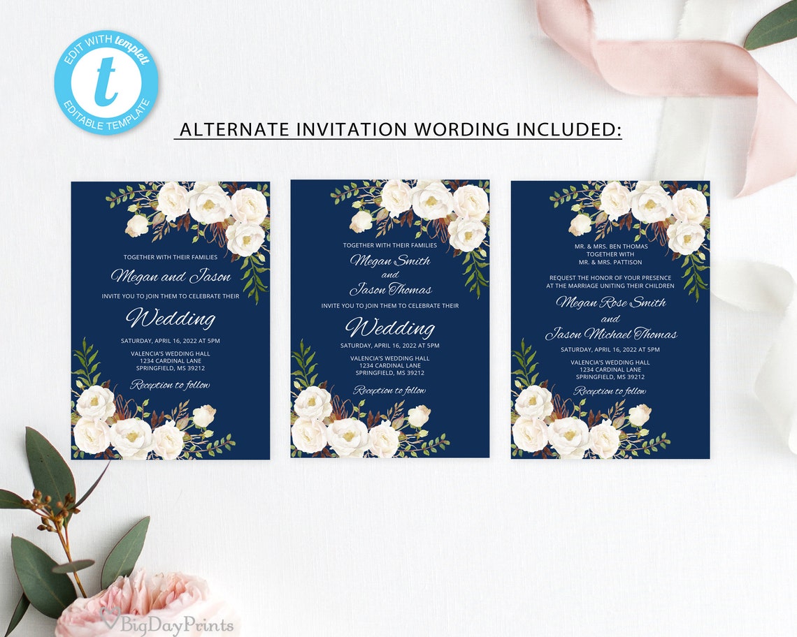 Navy Wedding Invitation Template Wedding Invitation Suite - Etsy