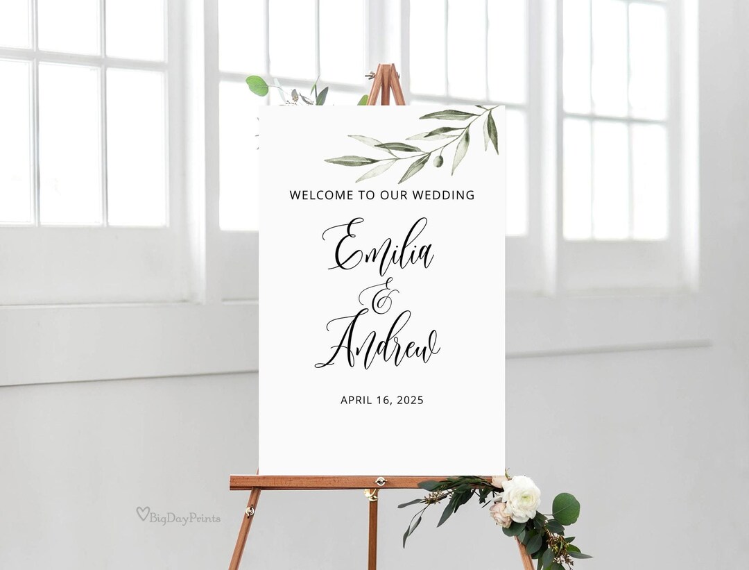 Olive Wedding Welcome Sign Template, Printable Wedding Reception Sign ...