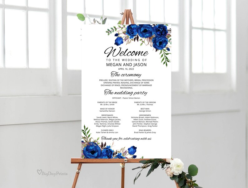 Royal Blue Wedding Program Sign Template Blue Program Sign - Etsy