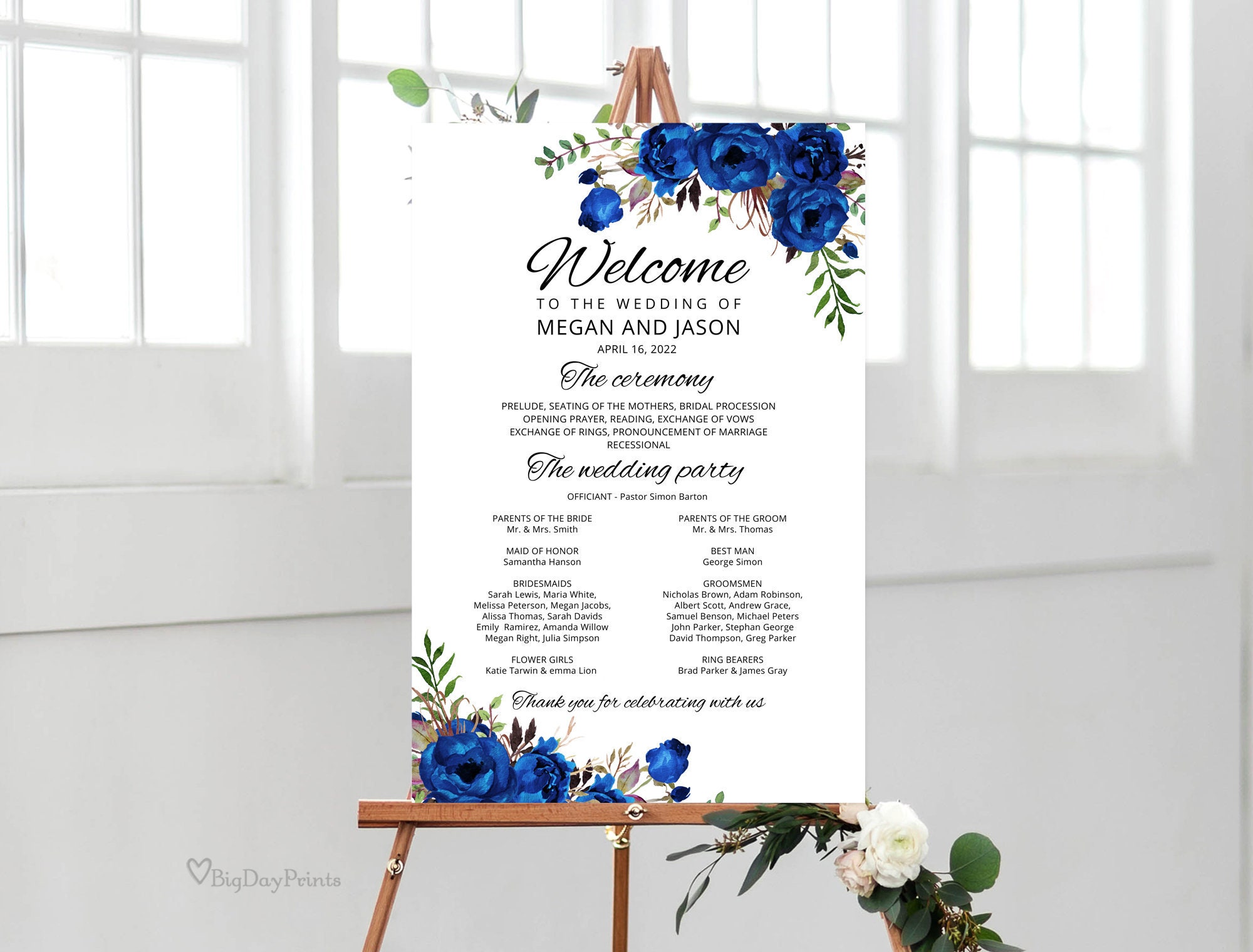 Royal Blue Wedding Program Sign Template Blue Program Sign - Etsy UK