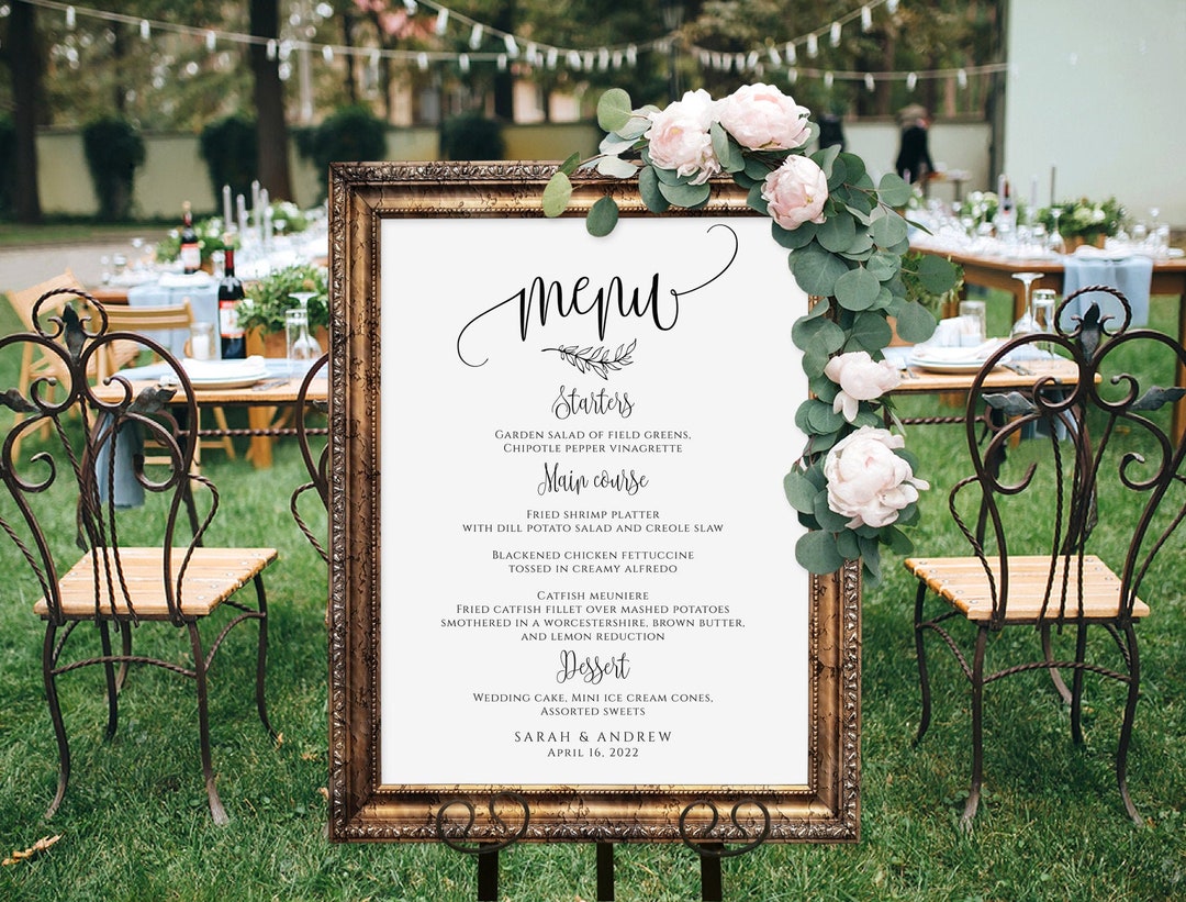 Modern Wedding Menu Sign, Calligraphy Wedding Menu Poster, Wedding Menu ...