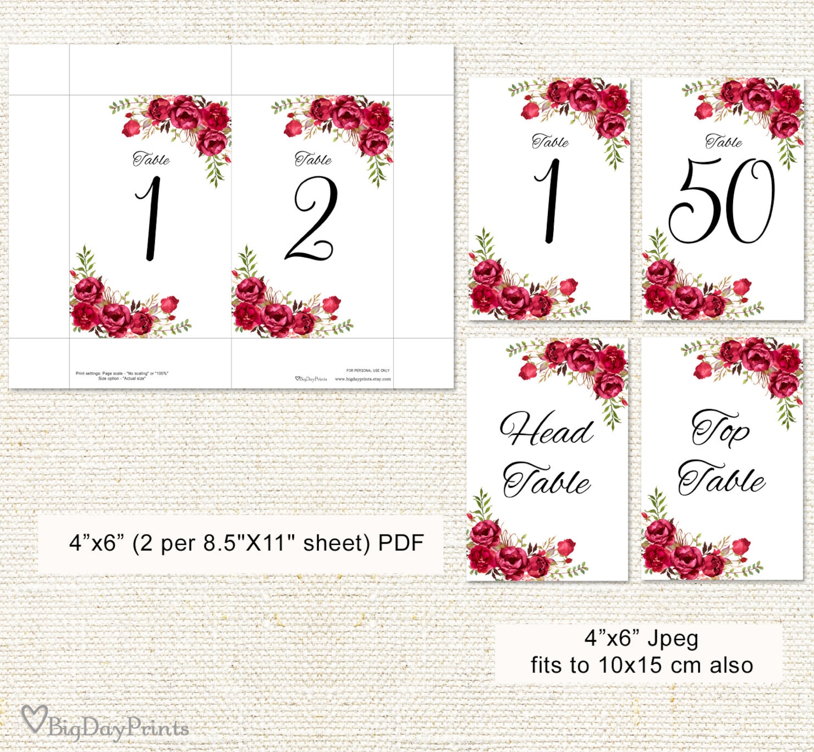 Wedding Table Numbers Red Table Numbers Printable Wedding - Etsy