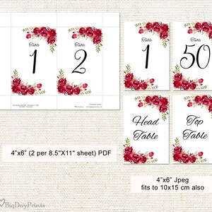Wedding Table Numbers, Red Table Numbers, Printable Wedding Table ...