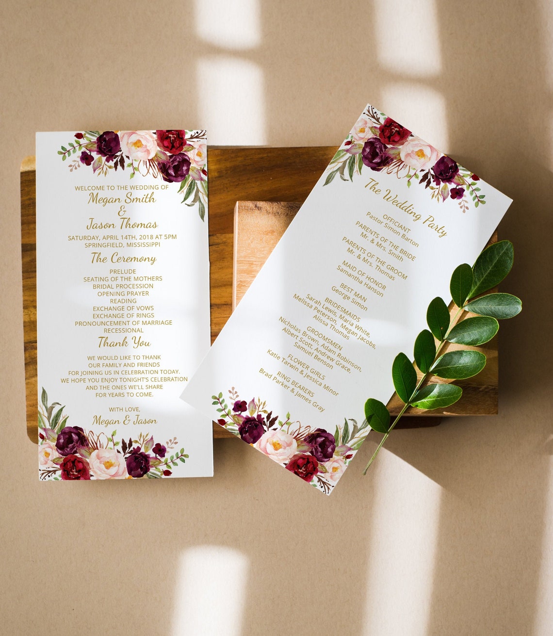 Burgundy Wedding Program Template Ceremony Program Printable - Etsy