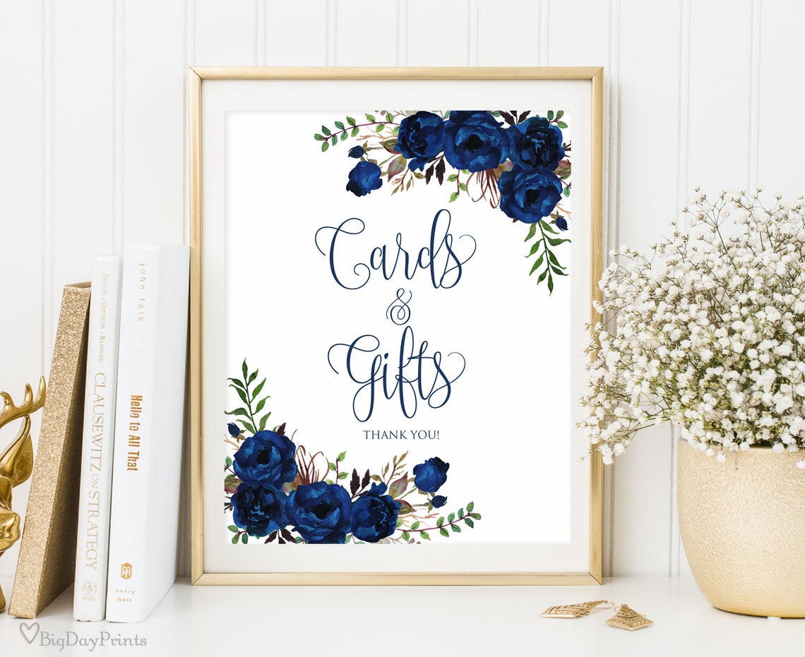 Navy Cards and Gifts Sign, Gift Table Sign, Printable Wedding Sign ...