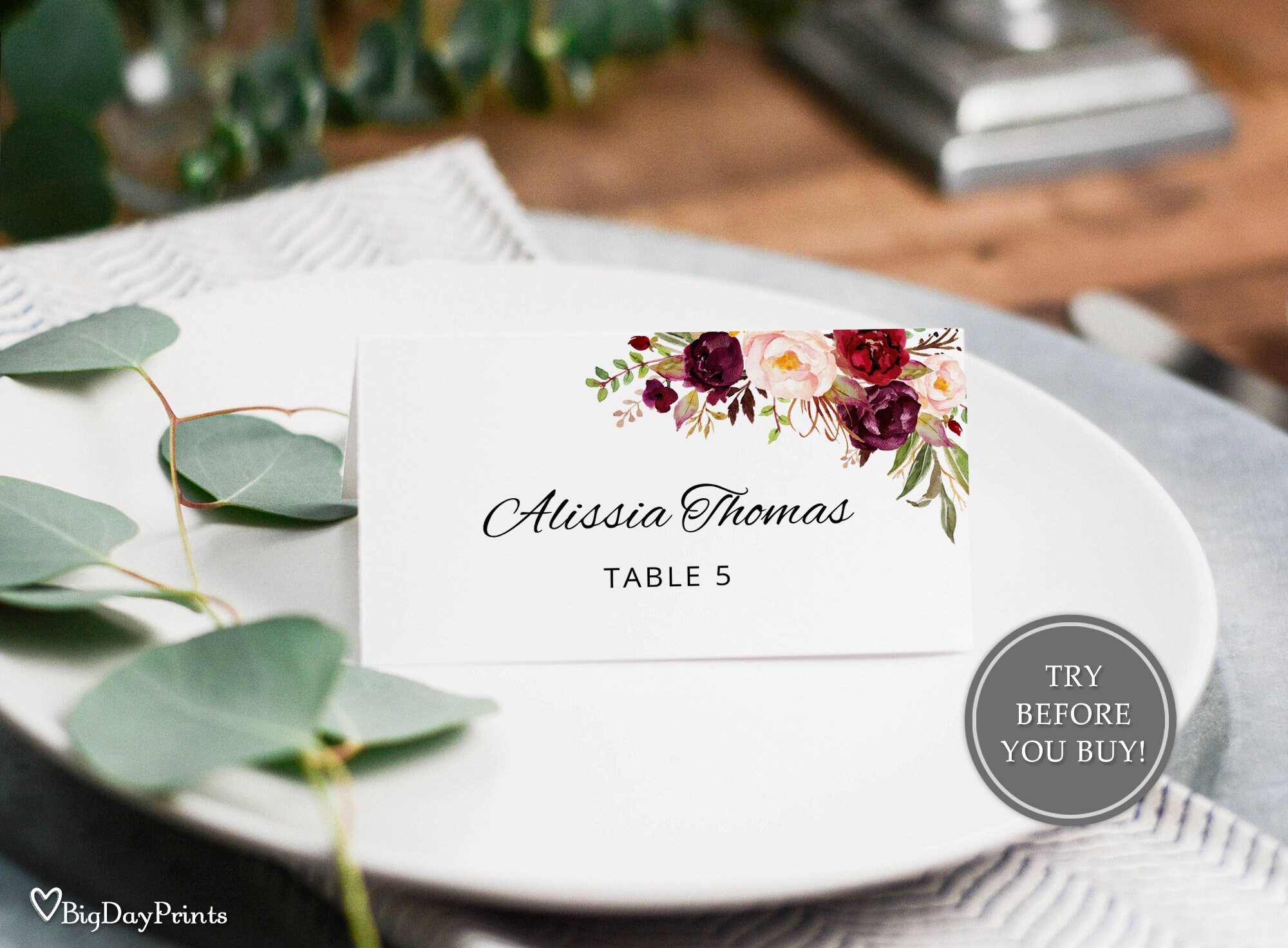 Place Card Template, Printable Place Card, Seating Cards, Table Numbers ...