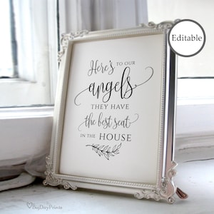 Here's to Our Angels Sign, Editable Sign, Best Seat in the House ...