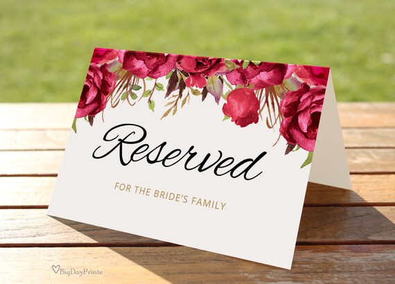 Red Wedding Reserved Sign Printable Wedding Reserved Table | Etsy