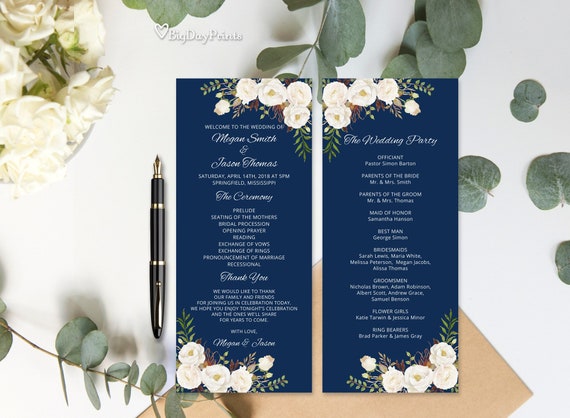 Navy Wedding Program Template Navy Ceremony Program | Etsy