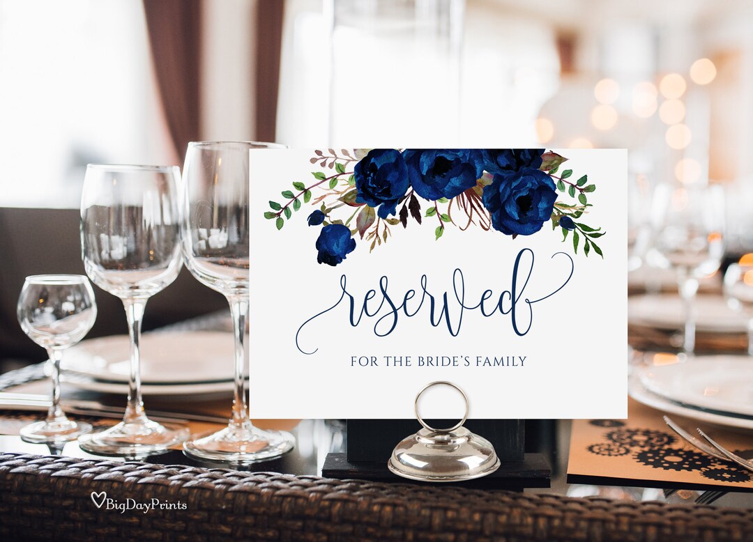 Navy Wedding Reserved Sign, Blue Wedding Reserved Table Sign, Reserved ...