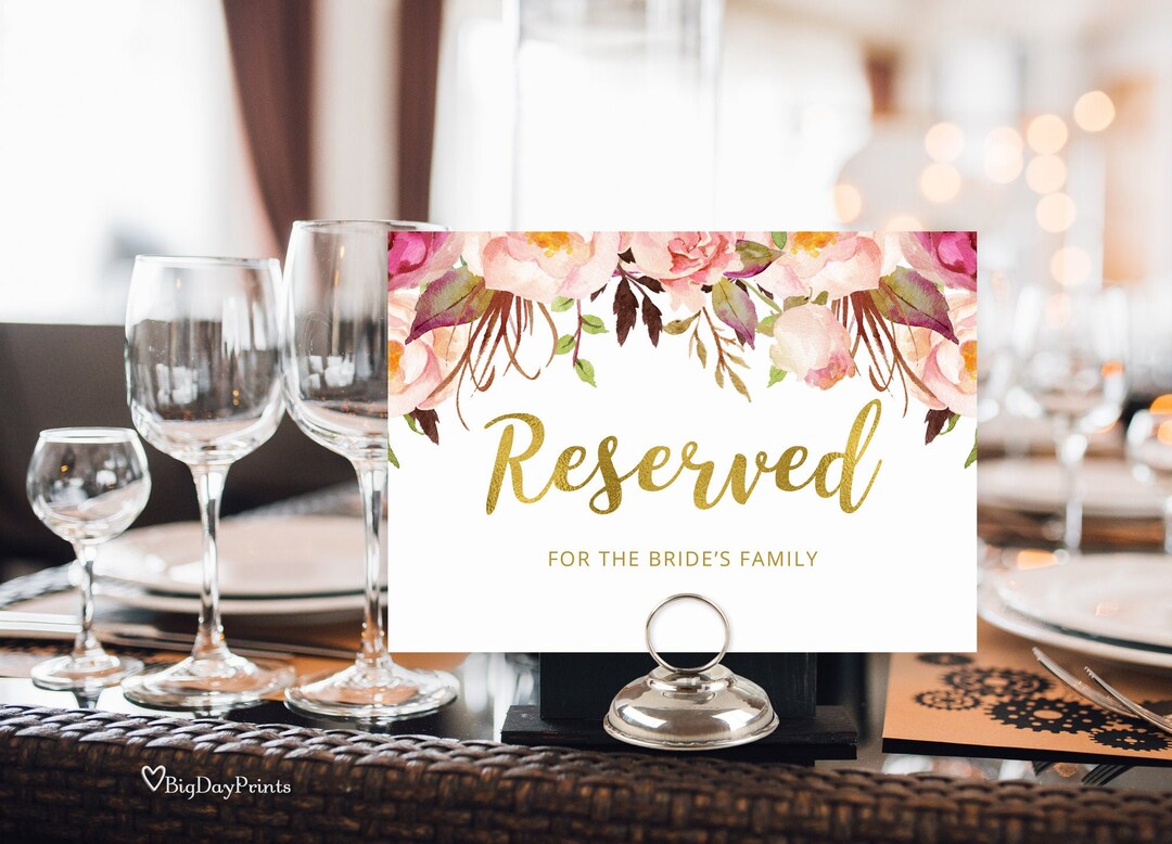 Blush Pink Wedding Reserved Sign Template, Wedding Table Sign, Reserved ...