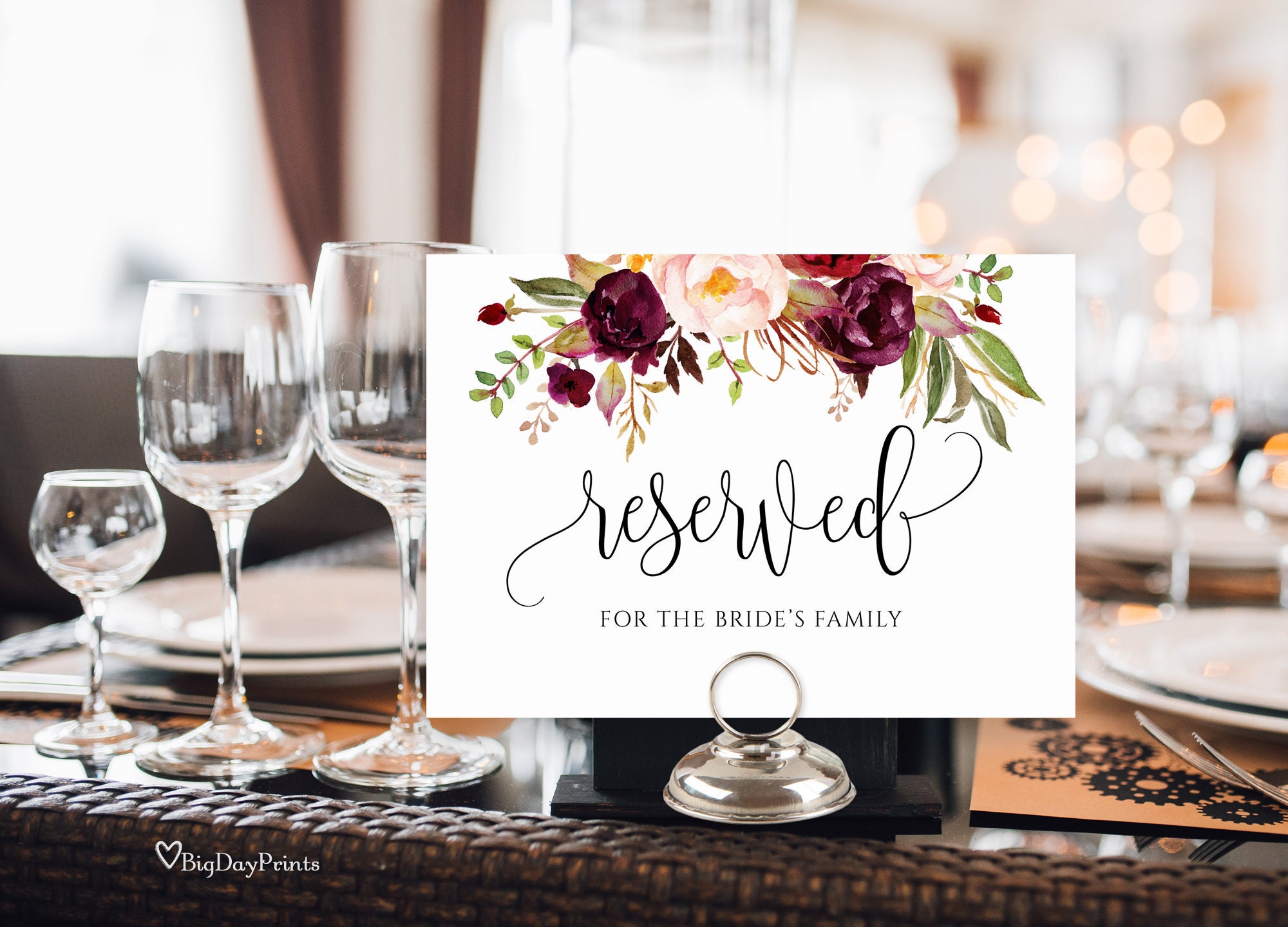 Reserved Sign Burgundy Wedding Reserved Table Sign Reserved - Etsy