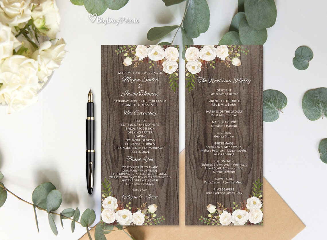 Rustic Wedding Program Template, Ceremony Program Printable, Wedding ...