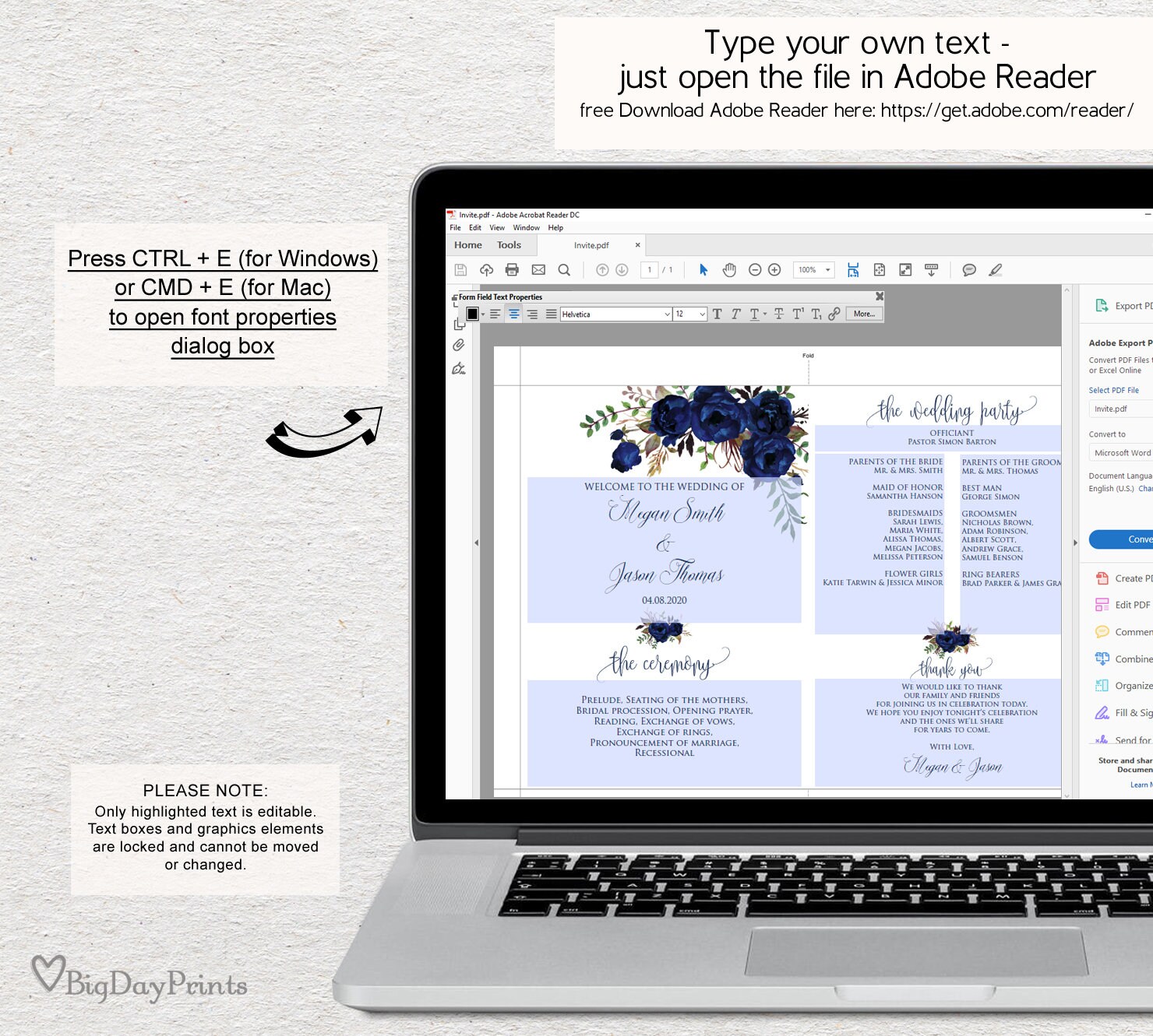 Navy Wedding Fan Program Wedding Fans Template Ceremony | Etsy