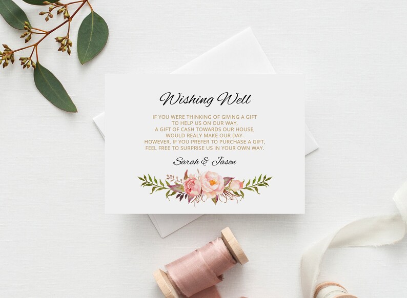 Wedding Wishing Well Card Template, Printable Wishing Well Card, Floral ...