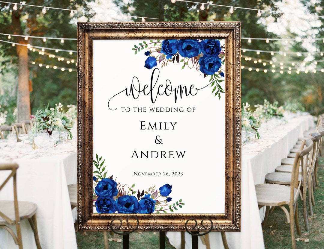 Royal Blue Wedding Welcome Sign, Printable Wedding Reception Sign ...