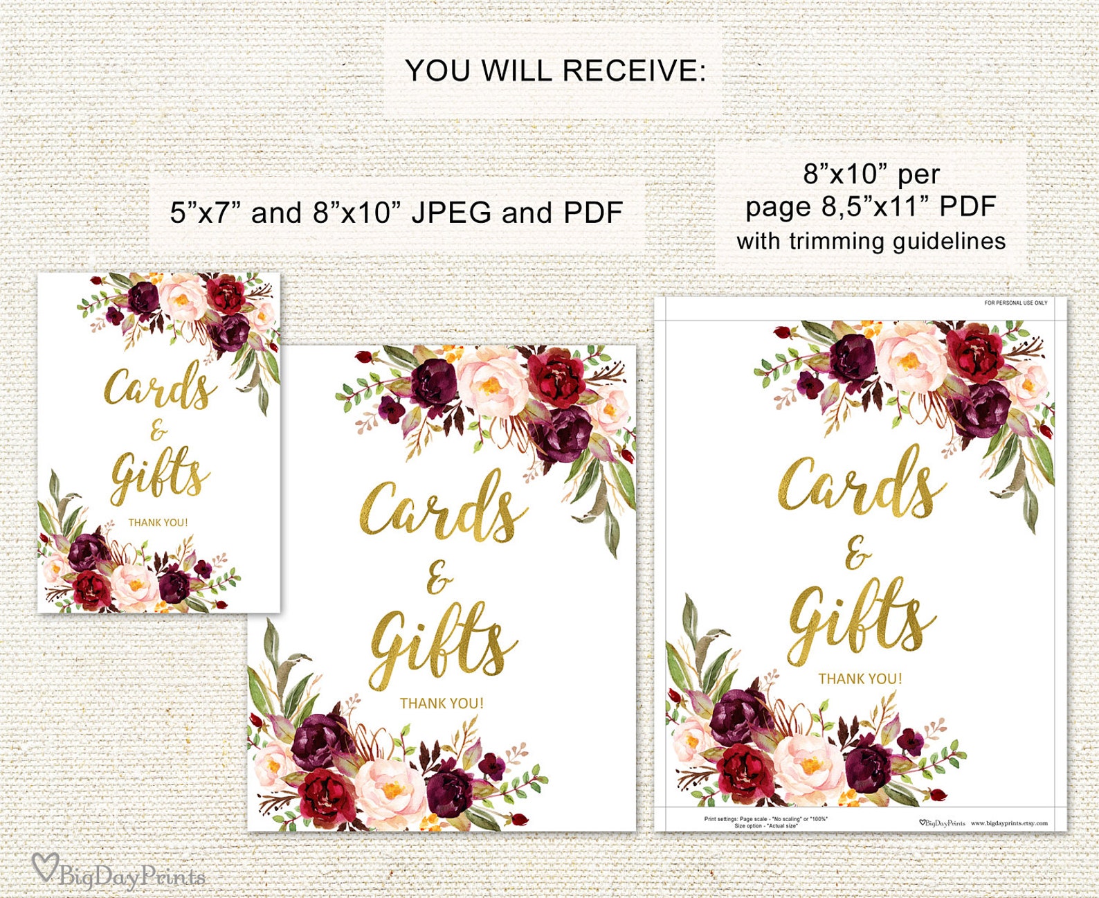 Cards and Gifts Sign Gift Table Sign Printable Wedding Sign | Etsy