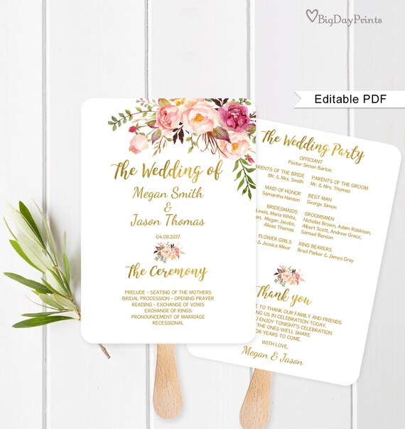 Fan Wedding Program Wedding Fans Template Ceremony Program | Etsy
