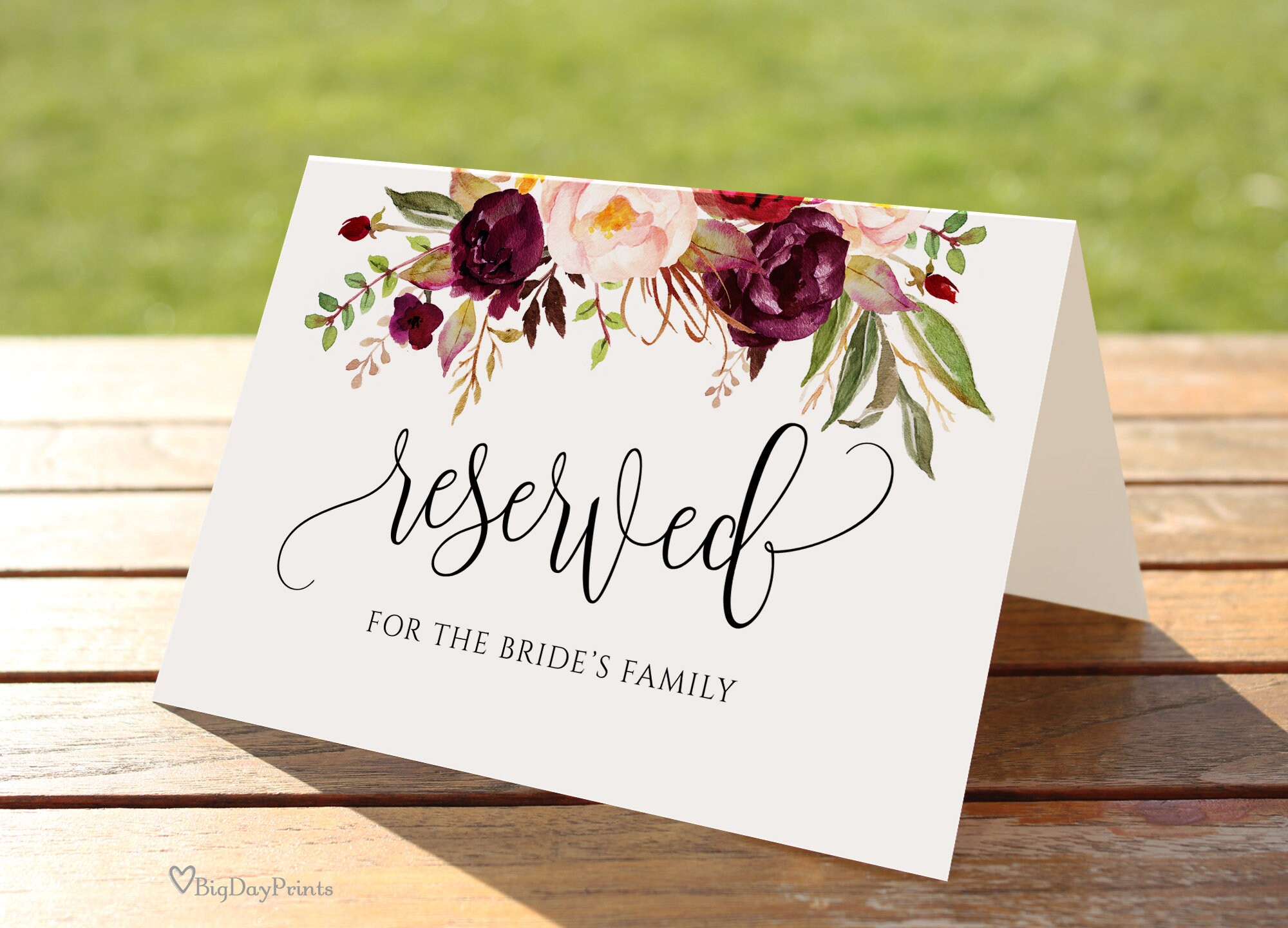 Reserved Sign Burgundy Wedding Reserved Table Sign Reserved - Etsy