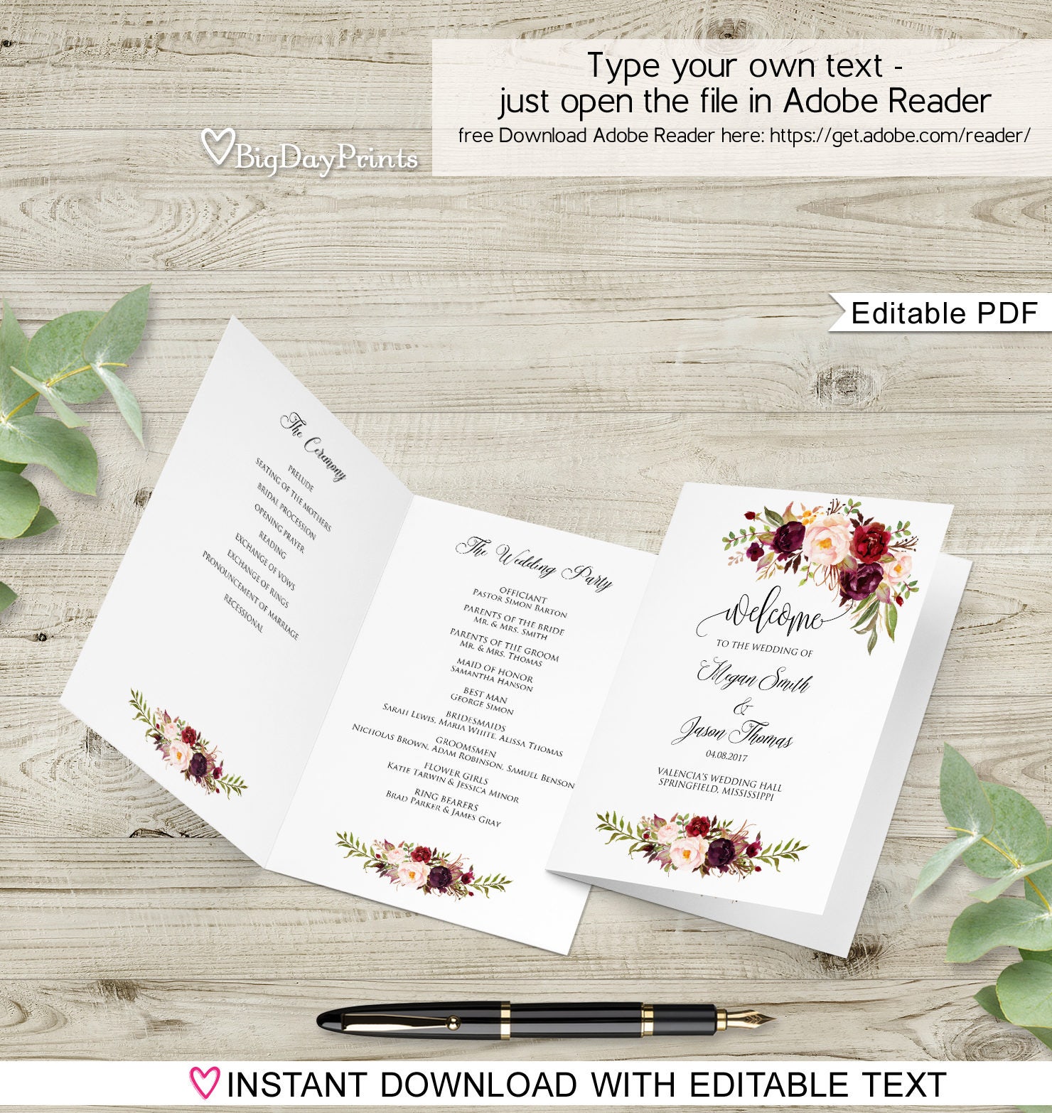 Wedding Program Template Ceremony Program Printable Folded | Etsy