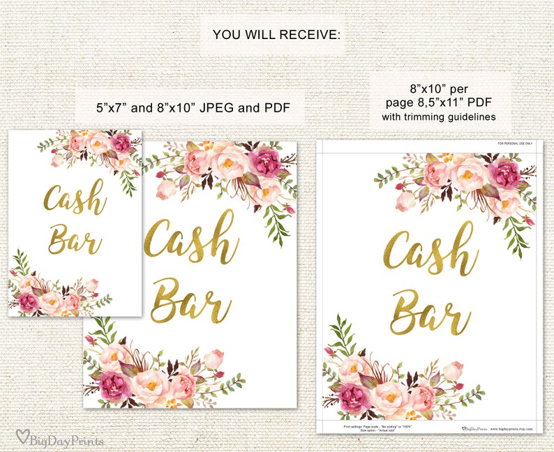 Cash Bar Sign Wedding Bar Sign Printable Wedding Sign - Etsy