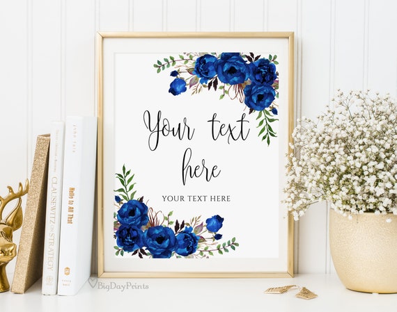 Royal Blue Wedding Sign Template Your Text Here Custom | Etsy
