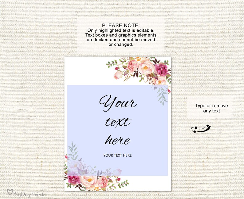 Editable Wedding Sign Your Text Here Sign Wedding Sign | Etsy