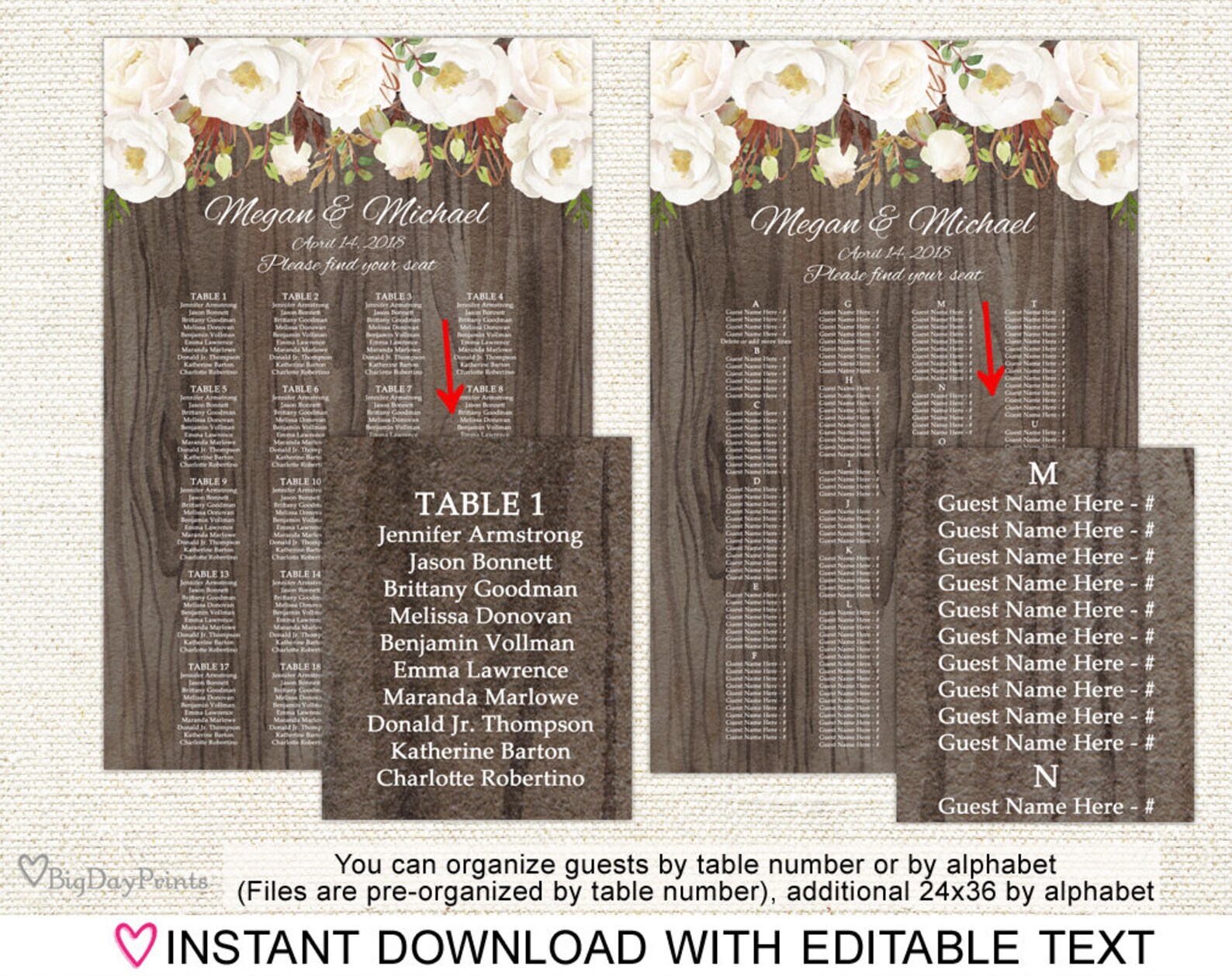 Rustic Wedding Seating Chart Template Boho Chic Floral | Etsy