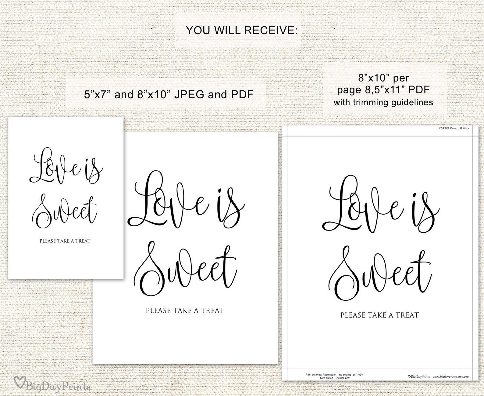 Love is Sweet Sign Printable Wedding Sign Love is Sweet Take - Etsy