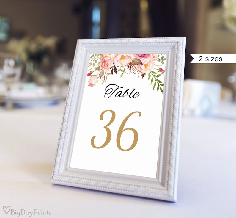 Wedding Table Numbers Floral Table Numbers Printable Wedding | Etsy