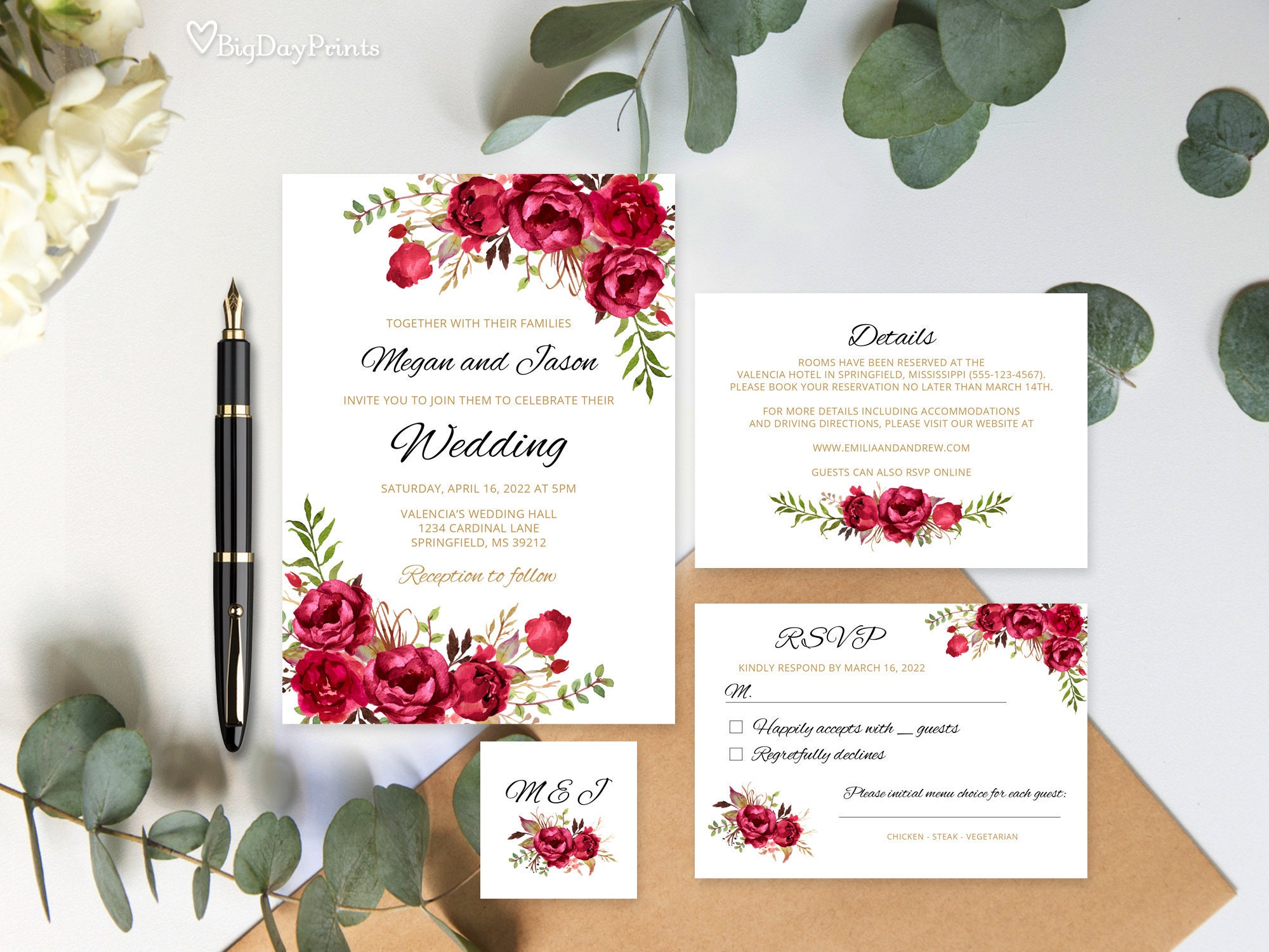 Red Wedding Invitation Template Bohemian Wedding Invitation - Etsy