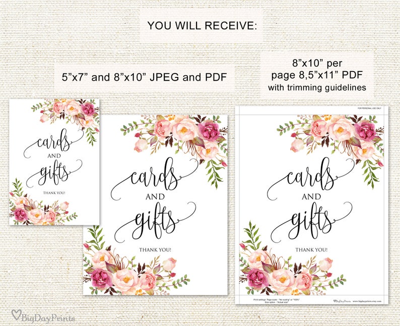 Cards and Gifts Sign Gift Table Sign Printable Wedding Sign | Etsy