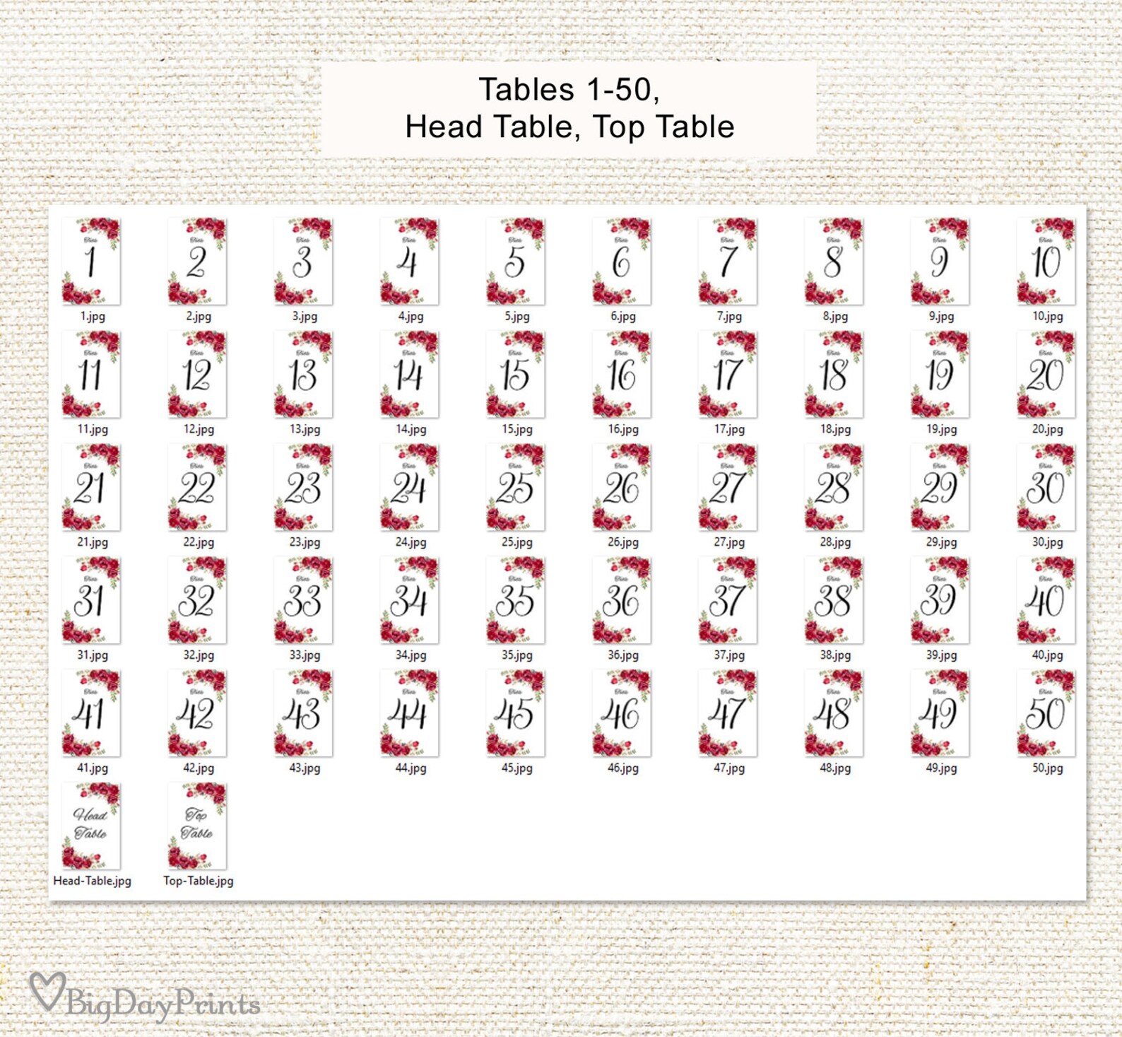 Wedding Table Numbers Red Table Numbers Printable Wedding - Etsy