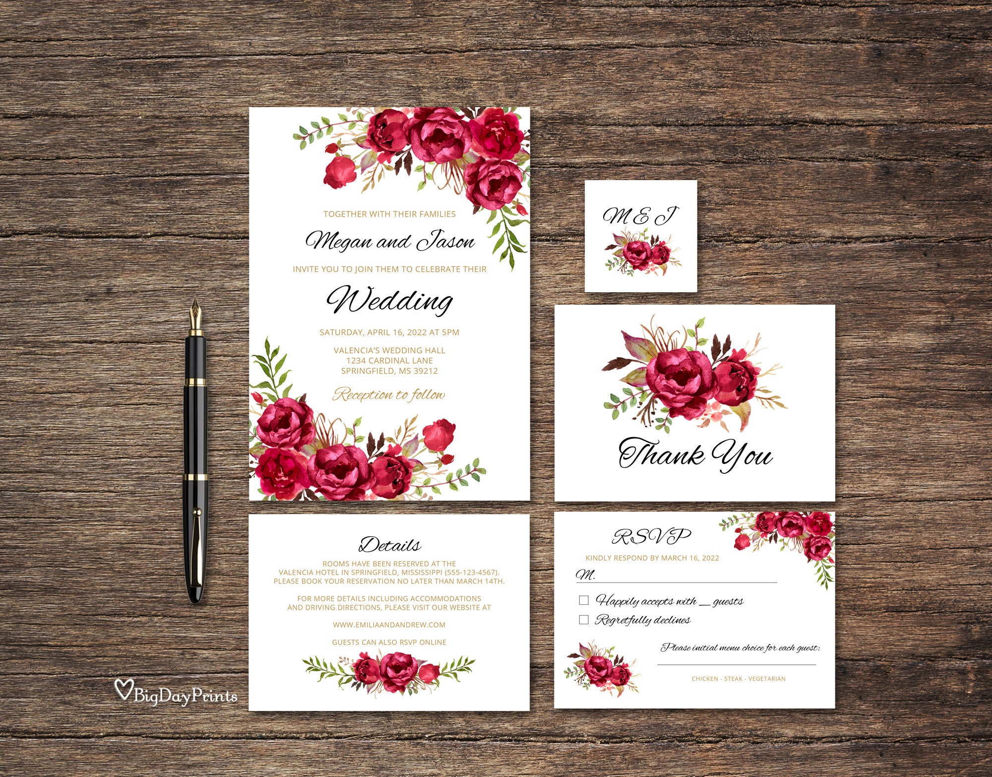 Red Wedding Invitations Templates