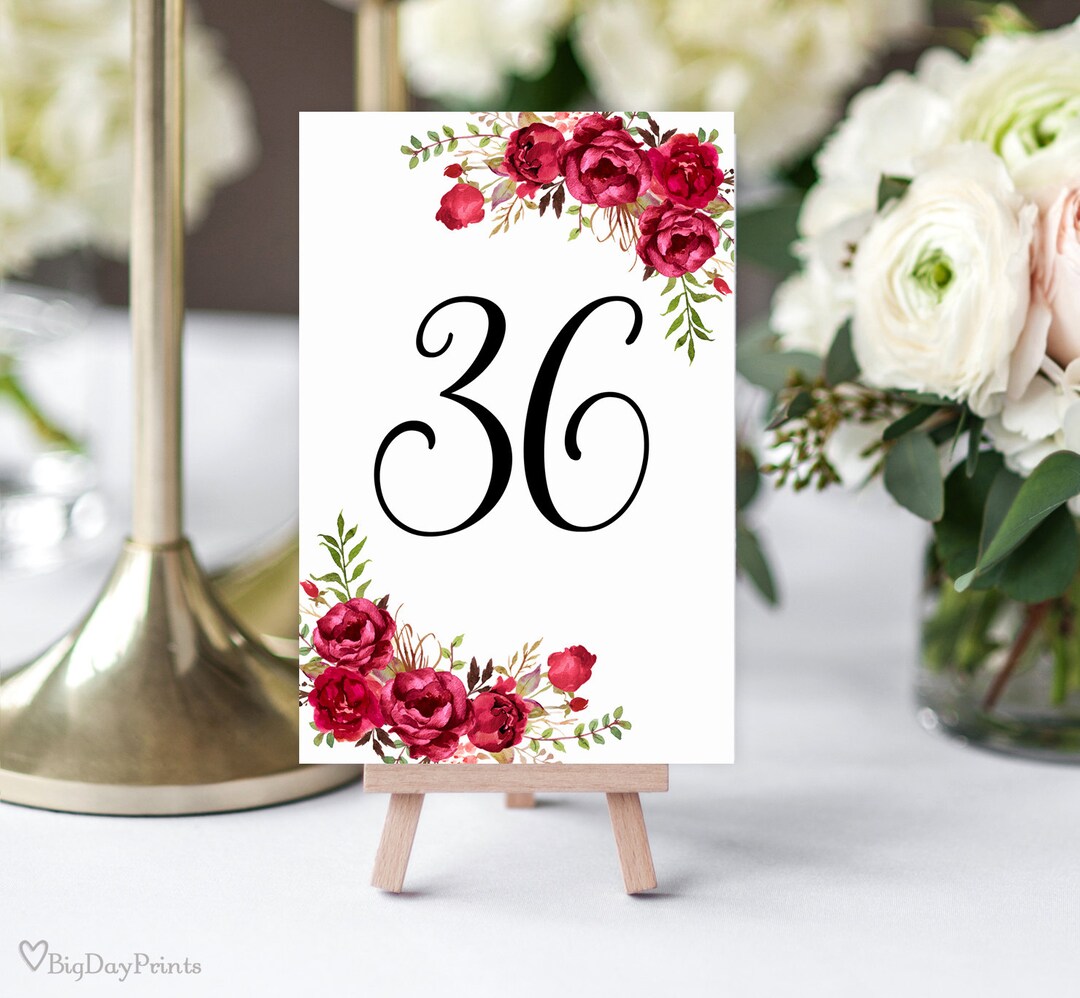 Wedding Table Numbers, Red Table Numbers, Printable Wedding Table ...