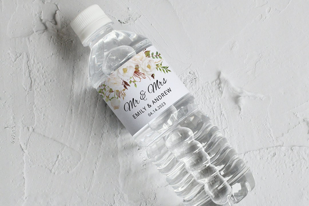 Floral Wedding Water Bottle Labels, Wedding Bottle Labels, White ...