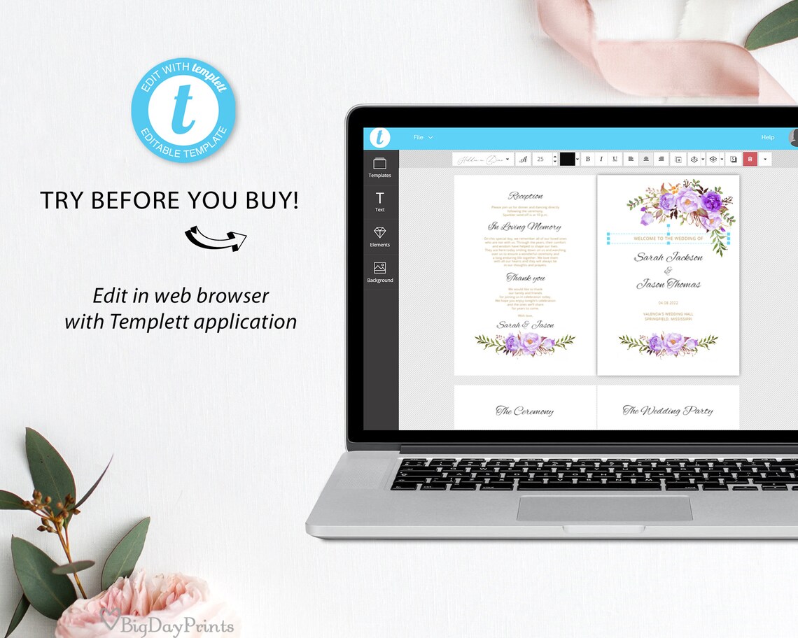 Purple Wedding Program Template Ceremony Program Printable | Etsy