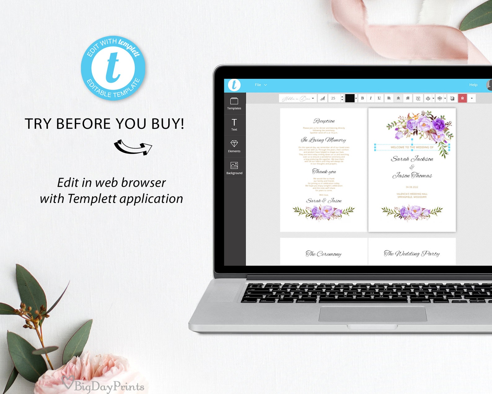 Purple Wedding Program Template Ceremony Program Printable | Etsy