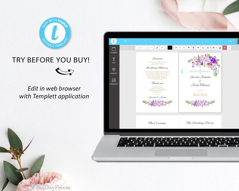 Purple Wedding Program Template Ceremony Program Printable | Etsy