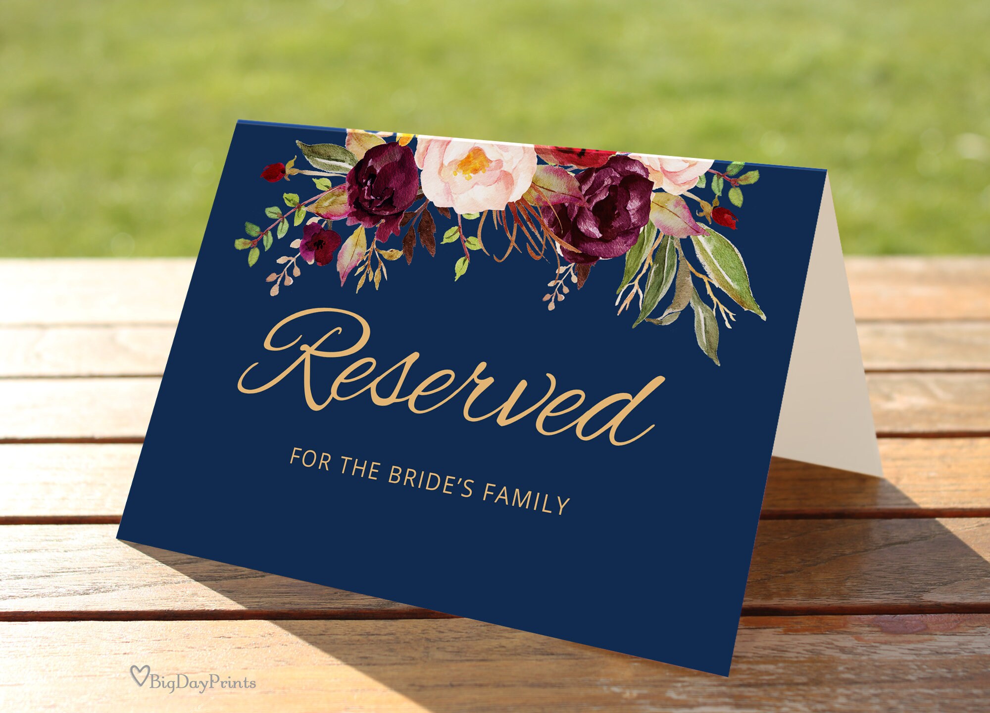 Navy Wedding Reserved Sign, Wedding Reserved Table Sign, Blue Reserved ...