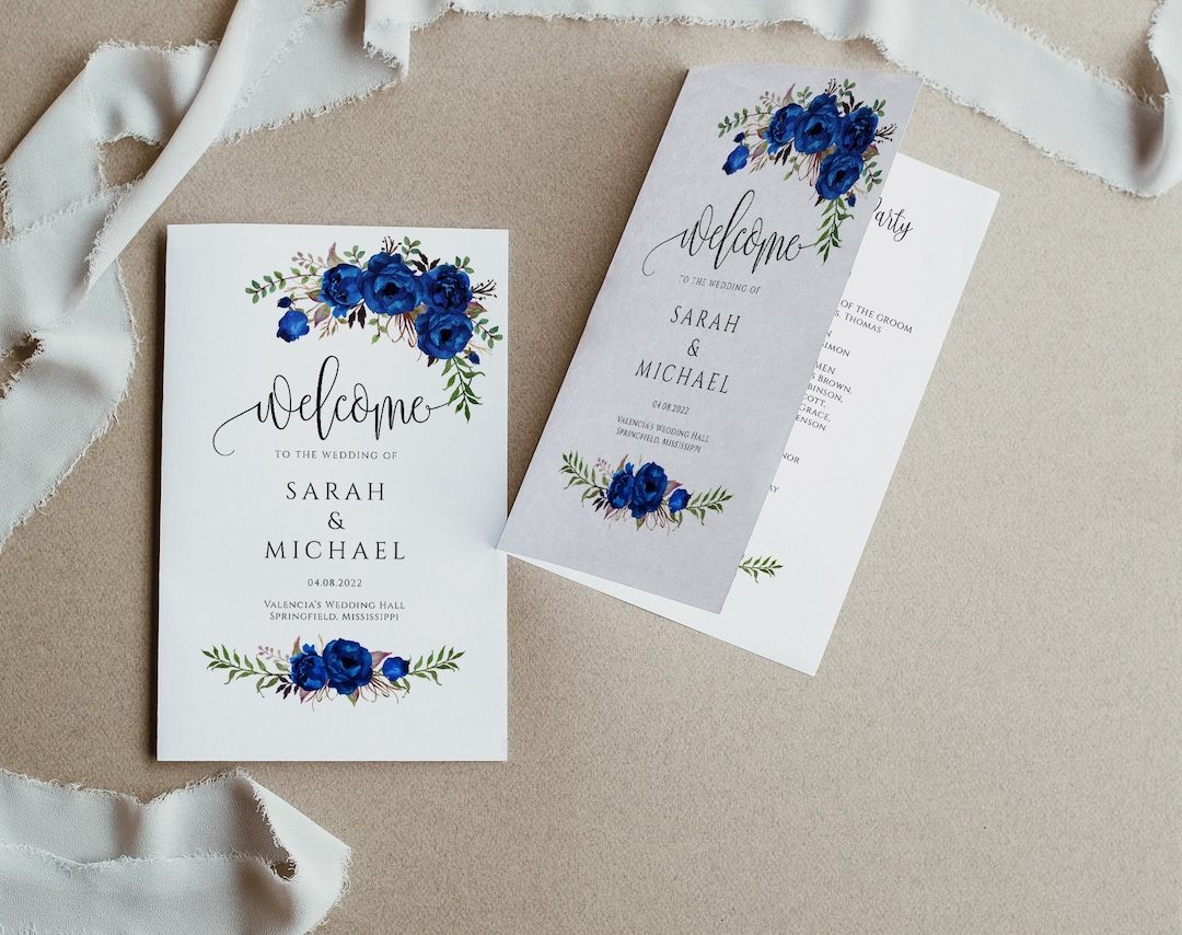 Royal Blue Wedding Program Template, Ceremony Program, Folded Wedding ...