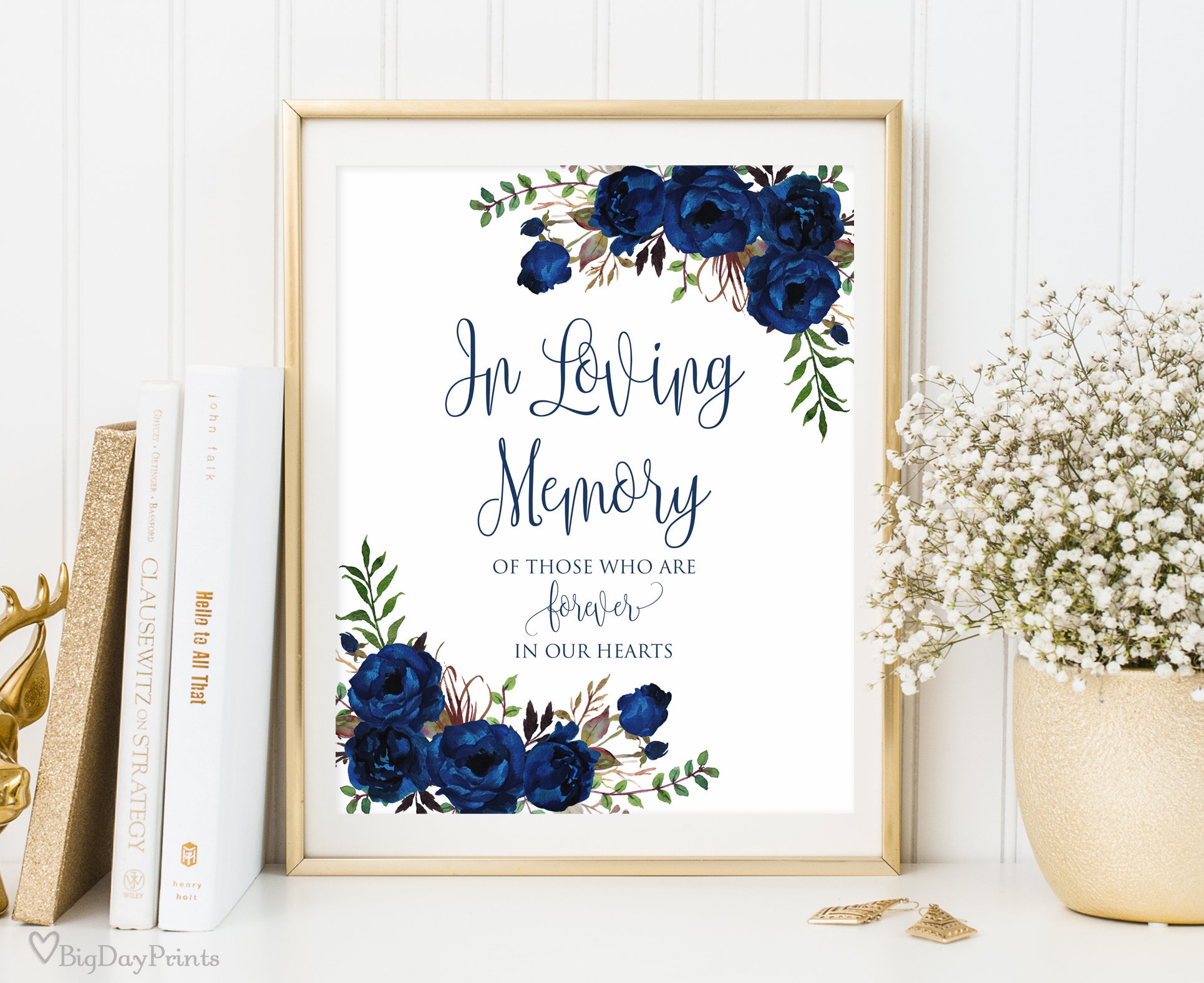 In Loving Memory Sign Blue Memorial Table Sign Floral | Etsy