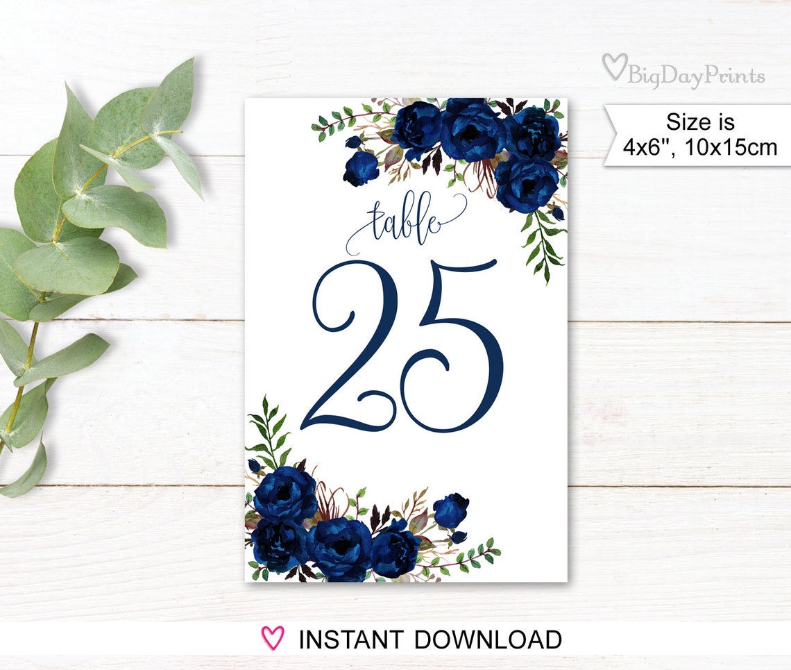 Wedding Table Numbers Navy Table Numbers Printable Wedding | Etsy