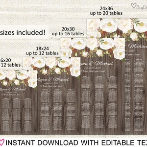 Rustic Wedding Seating Chart Template Boho Chic Floral | Etsy