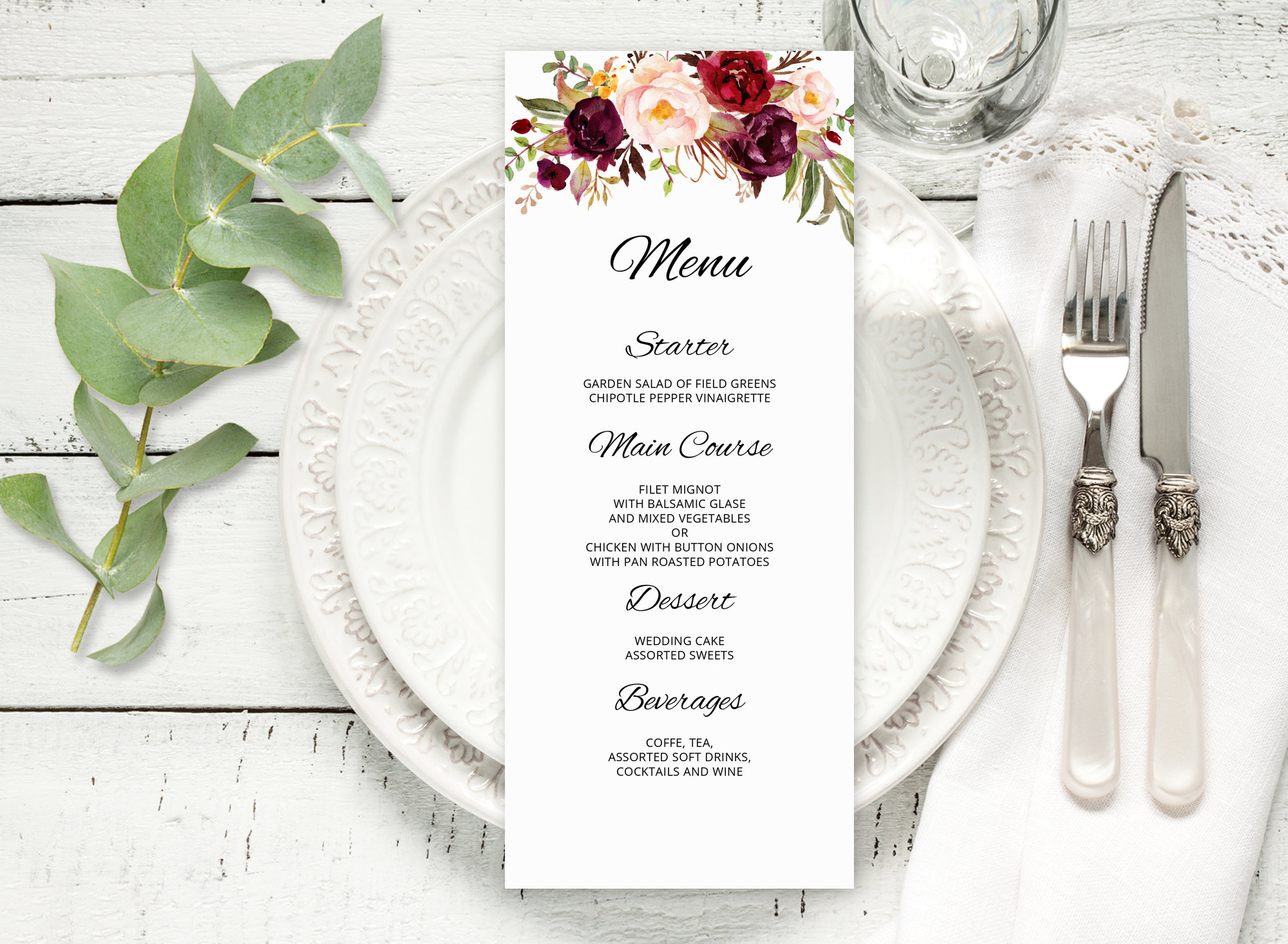 Invitations & Announcements Wedding Menu Cards Template Grace Suite ...
