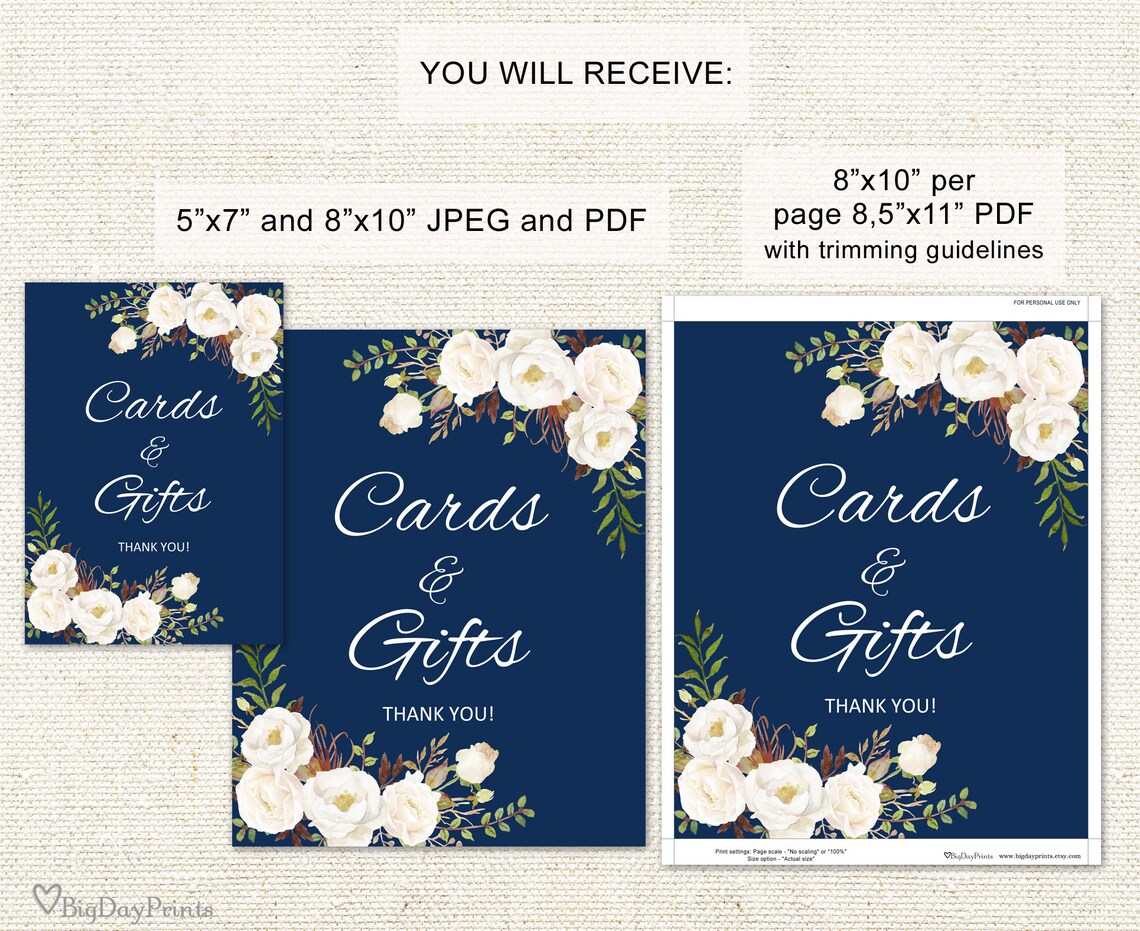 Cards and Gifts Sign Gift Table Sign Printable Wedding Sign - Etsy