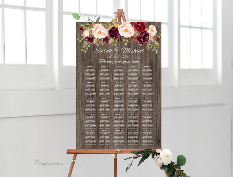 Rustic Wedding Seating Chart Template Boho Chic Floral - Etsy