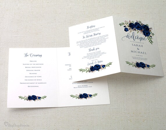 Blue Wedding Program Template Foldable Ceremony Program | Etsy