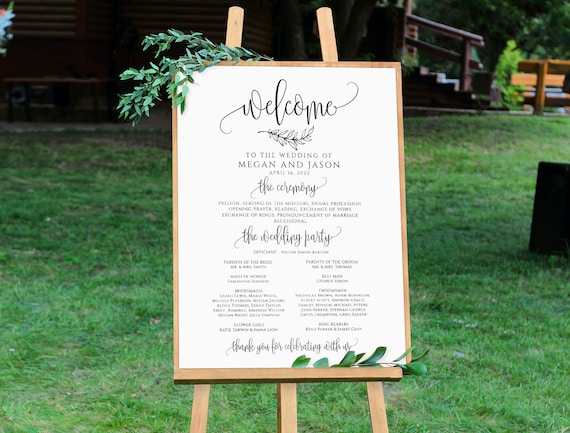Wedding Program Sign Ceremony Program Sign Welcome Wedding | Etsy