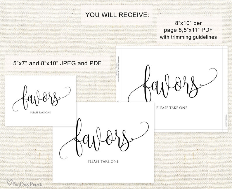 Favors Sign, Wedding Favor Sign, Wedding Favours Sign Printable ...